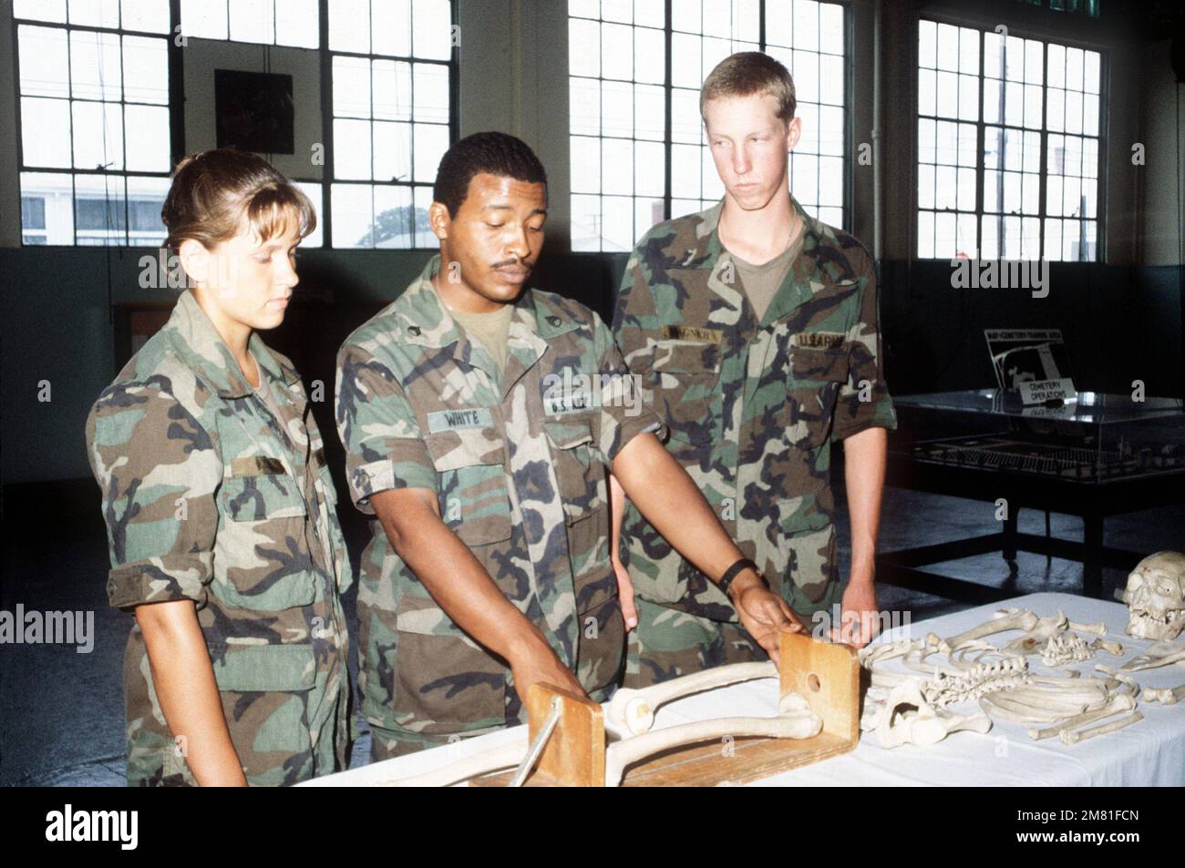 SSGT Robert Whtie instructs PVT Janice Bain and PVT Lawrence Wagner on ...