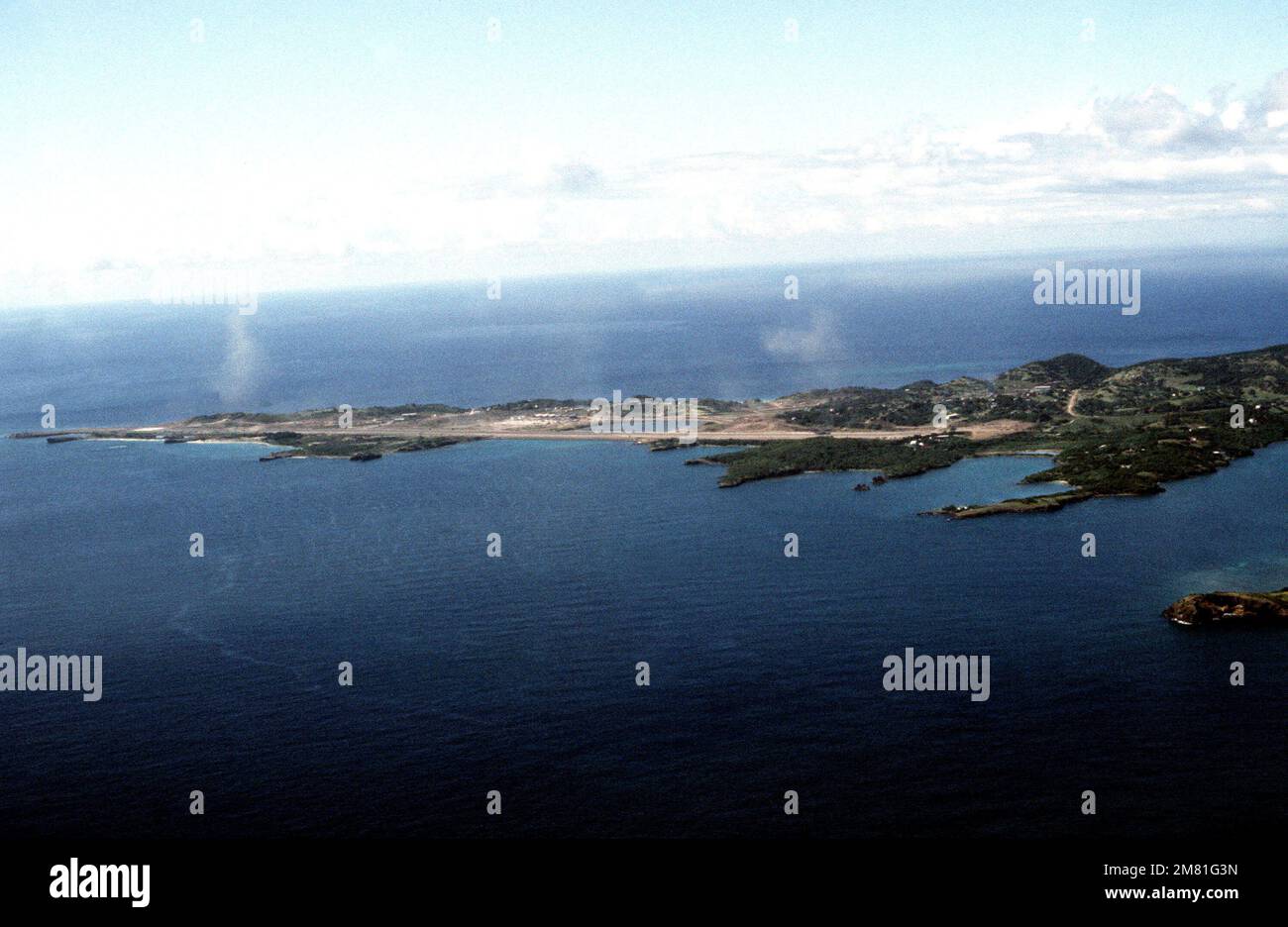 An aerial view of the runway at Point Salines Airport during Operation ...