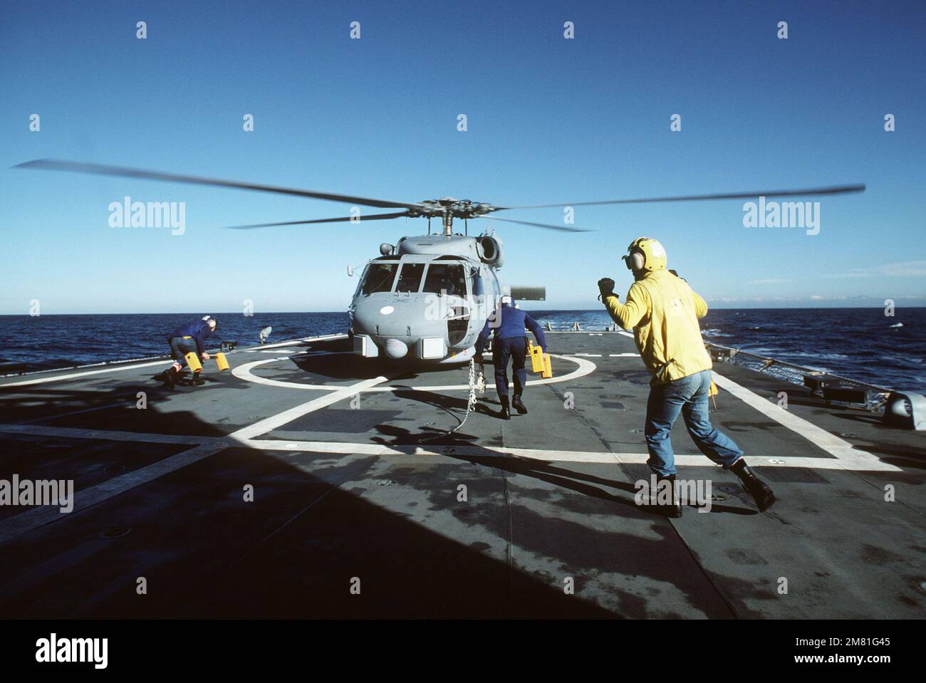 Crewmen move forward to secure the Navy's first operational Mark III ...