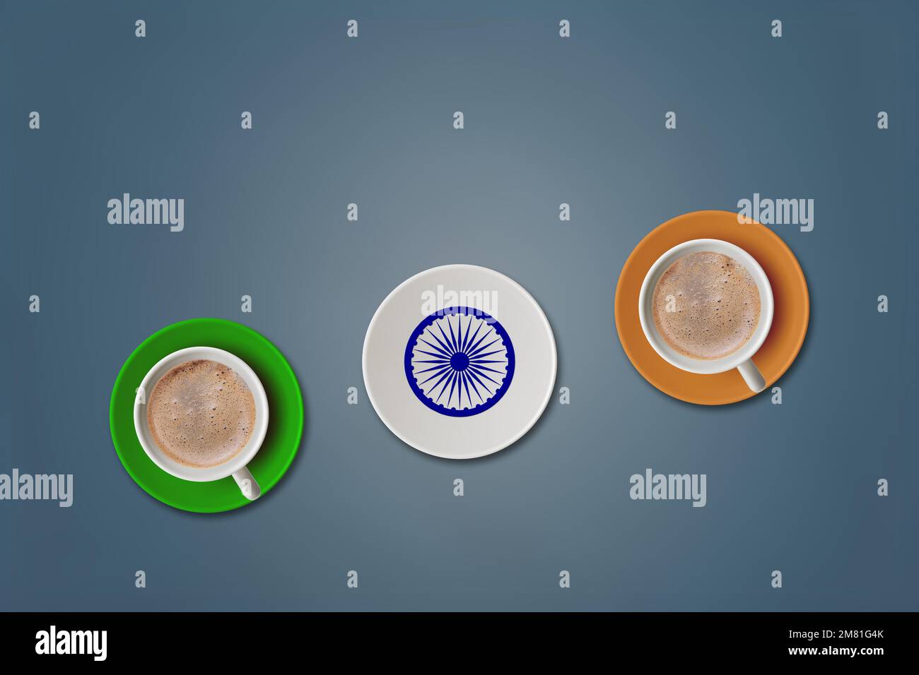 Top view of tea cups create a tricolor of Indian flag. Republic day of ...