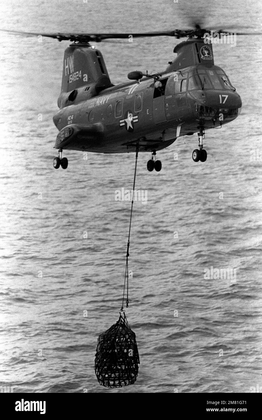 A UH-46 Sea Knight helicopter from Helicopter Combat Support Squadron 6 ...