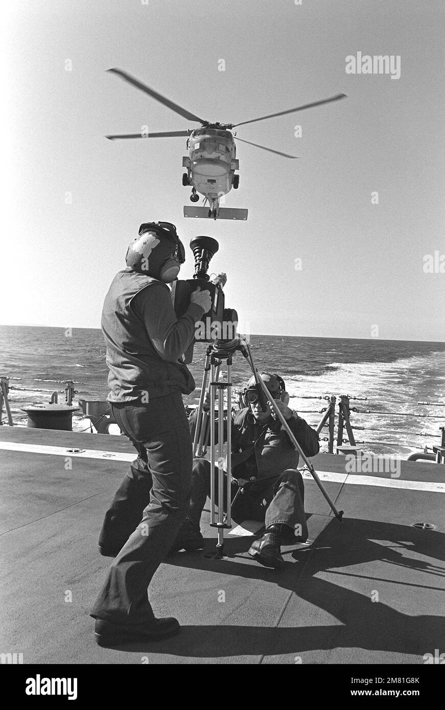 Cameramen film the flight deck landing qualifications for the Navy's ...