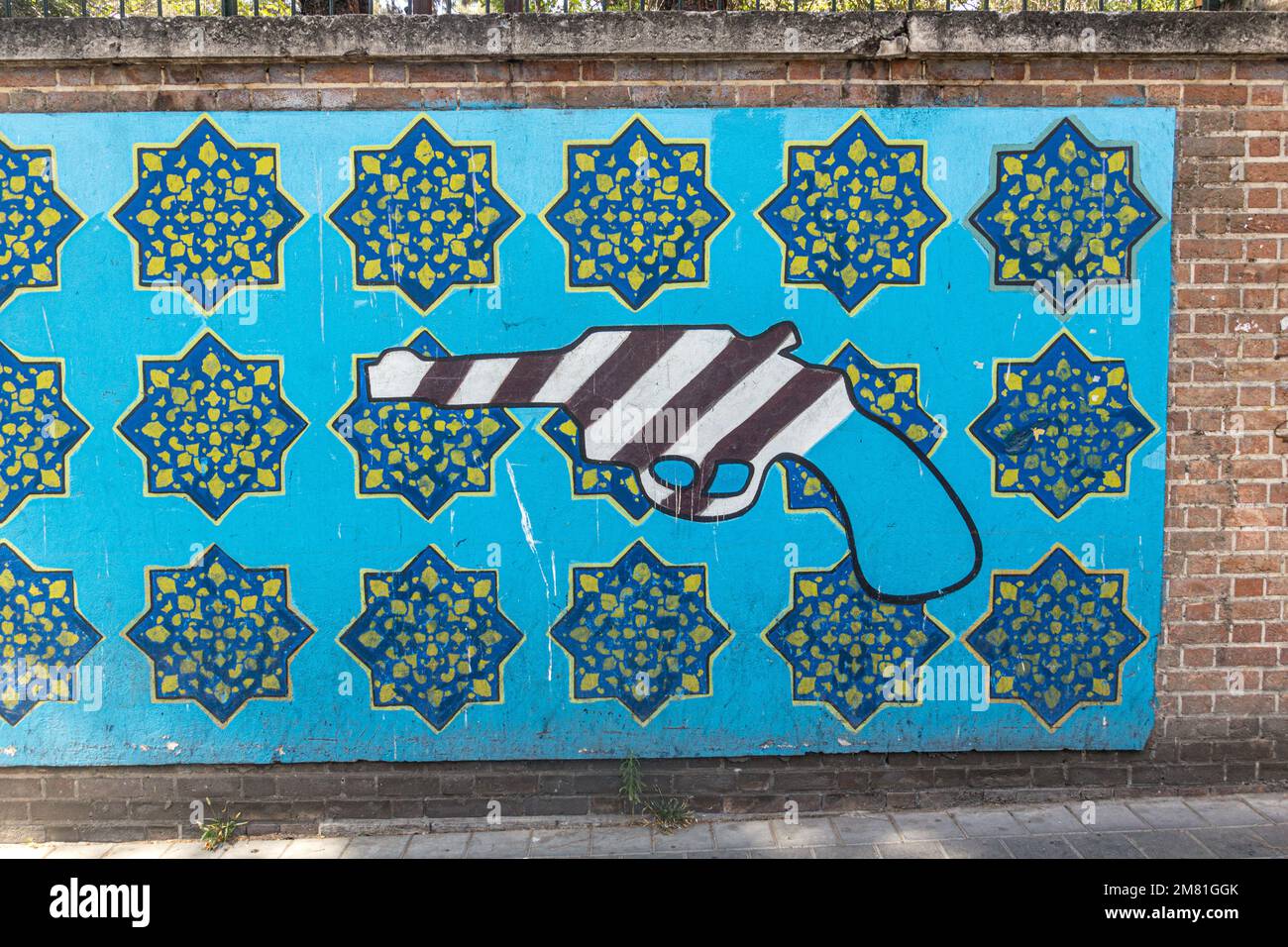 TEHRAN, IRAN - JULY 5, 2019: Murals on walls of former US embassy in ...