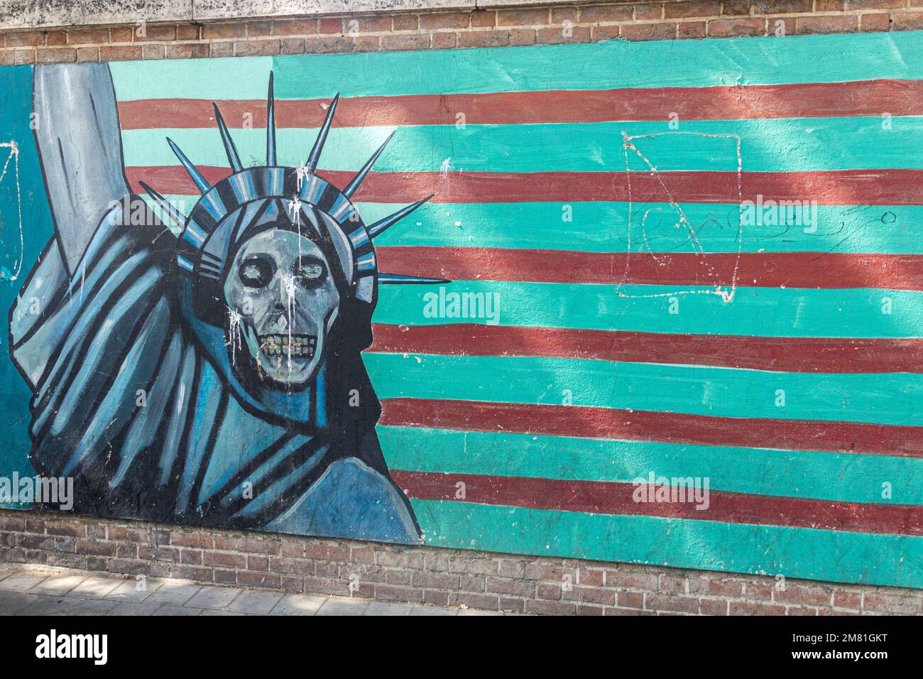 TEHRAN, IRAN - JULY 5, 2019: Murals on walls of former US embassy in ...
