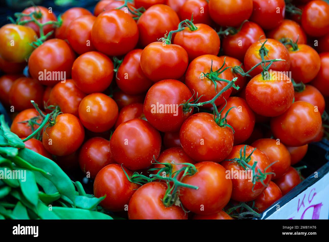 Boxes with tomatoes in store Stock Photo - Alamy