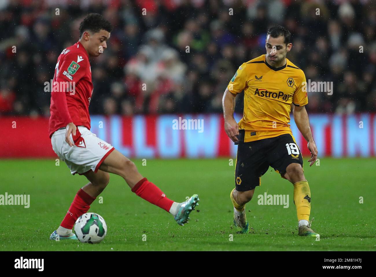 Brennan Johnson #20 of Nottingham Forest takes on Jonny #19 of ...