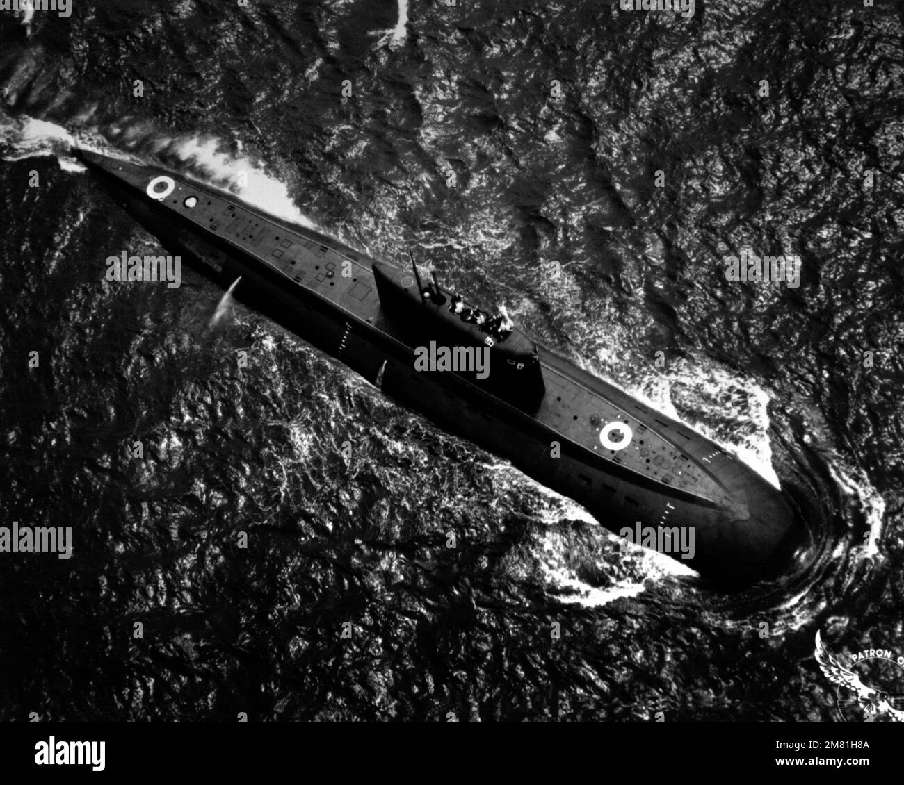 An elevated starboard bow view of a Soviet Kilo class patrol submarine ...