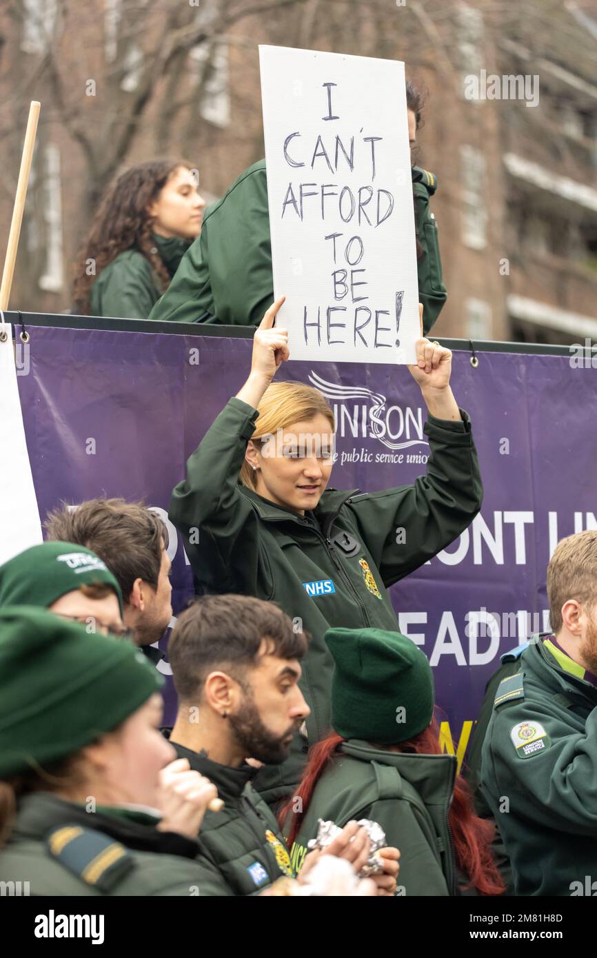 London, UK. 11th Jan, 2023. Striking ambulance workers on the picket ...