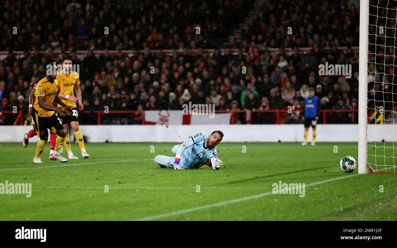 Nottingham, England, 11th January 2023. The ball hits the post and ...