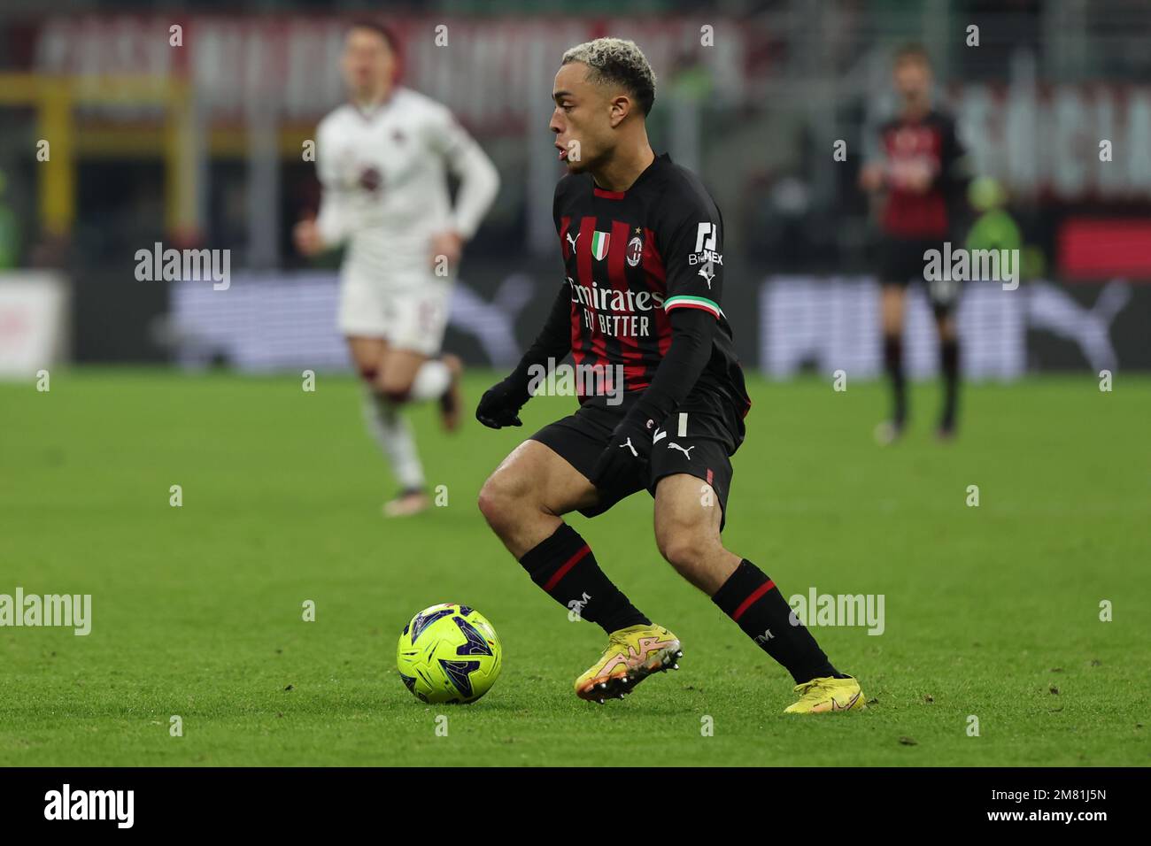 Sergino Dest of AC Milan in action during Coppa Italia 2022/23 football ...