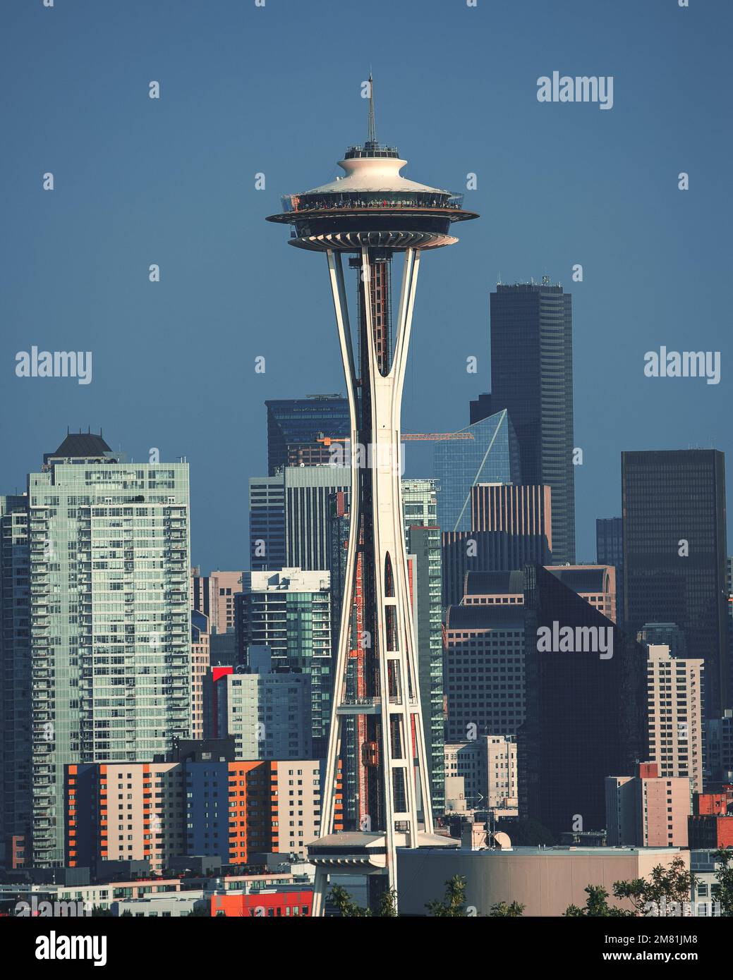 A vertical shot of the historic scenic Seattle skyline with the Space ...