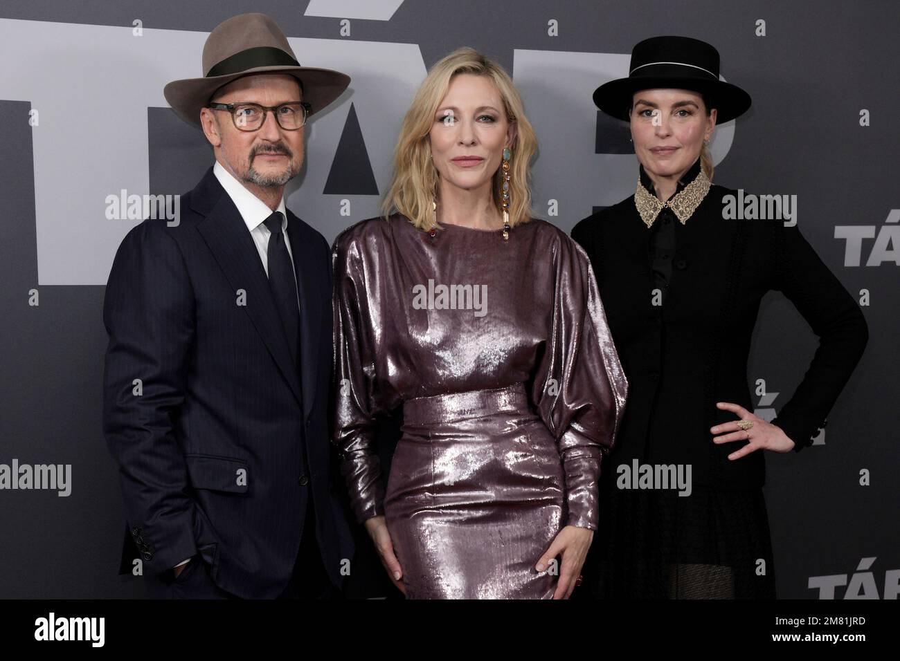 Director Todd Field, from left, Cate Blanchett, and Nina Hoss pose for photographers upon ...