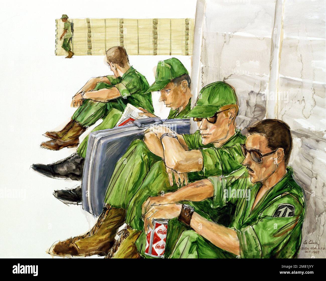Artwork: "Artillerymen From B Battery, 6/27th, Waiting for a Plane to ...