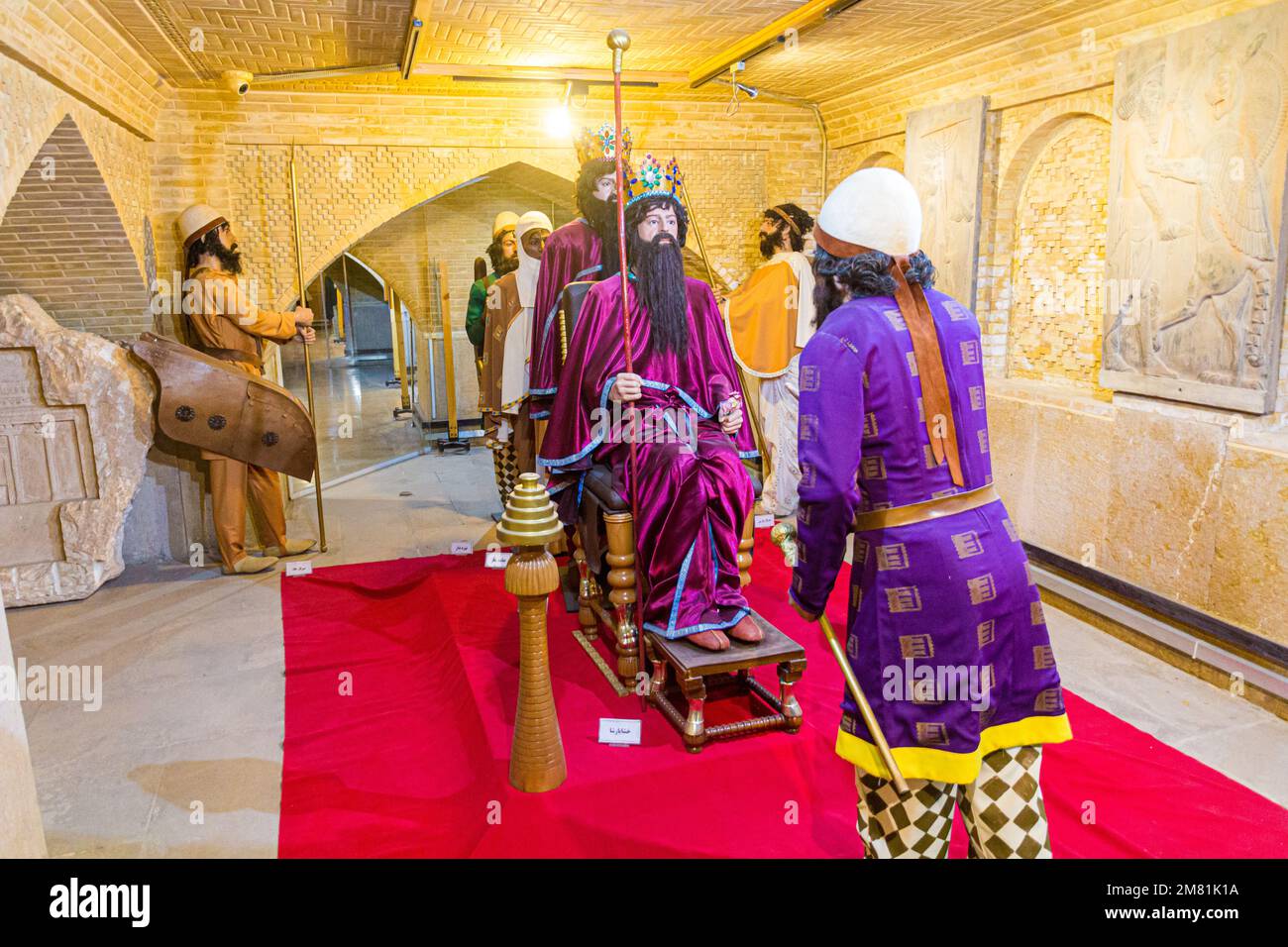 SHIRAZ, IRAN - JULY 6, 2019: Wax sculpture of king Xerxes I in Zinat Al ...