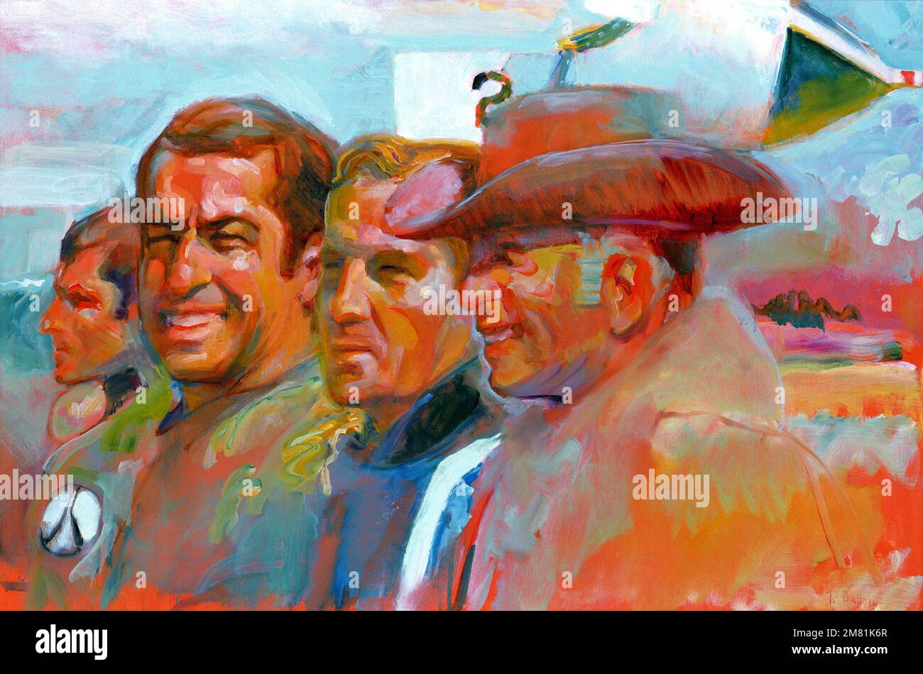 Artwork: "B-1 Bomber, Part of Crew, and Man from Boeing (Cowboy Hat) at ...