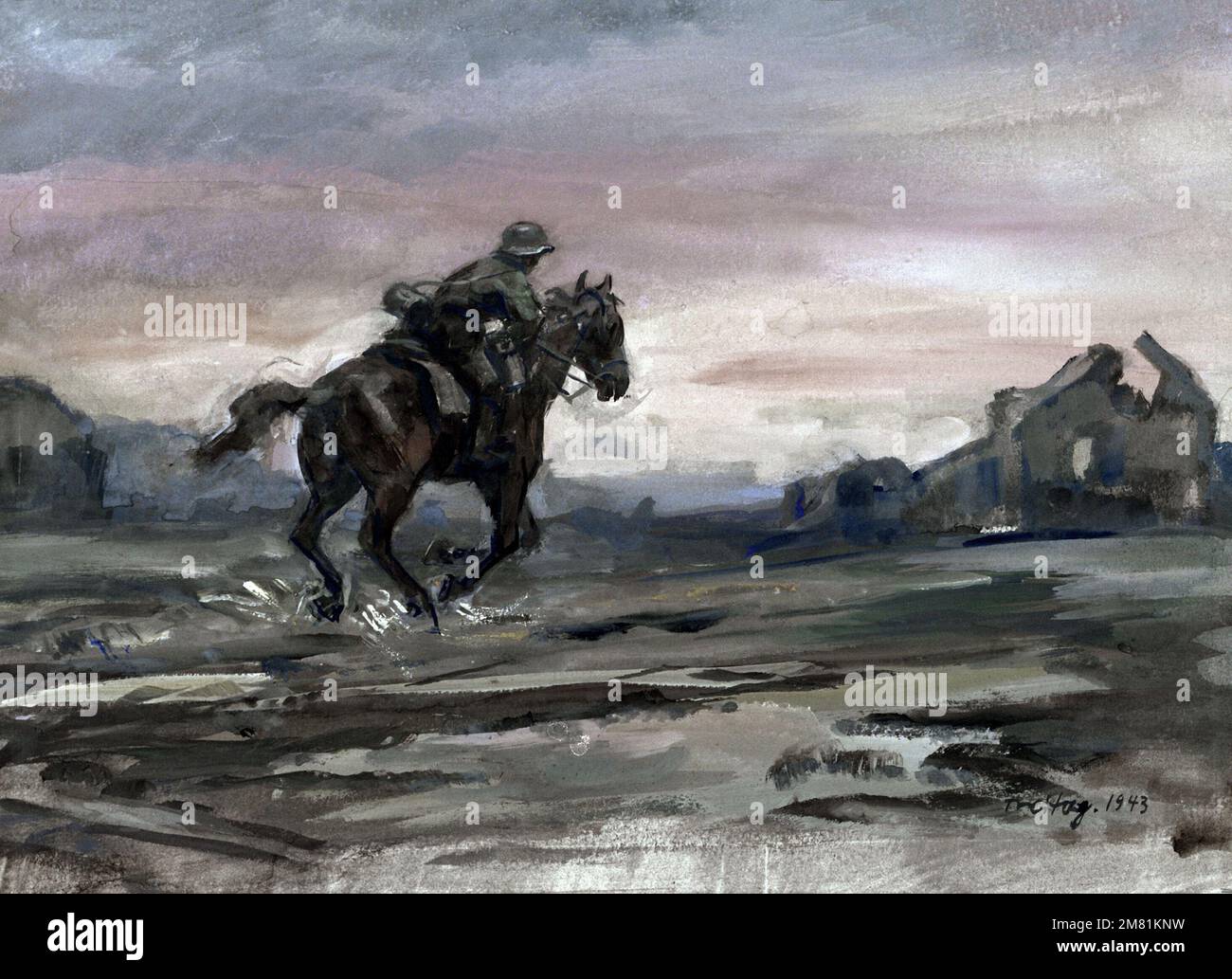 Artwork: "Mounted German Courier Near Ruins," 1943. Artist: Fritz ...