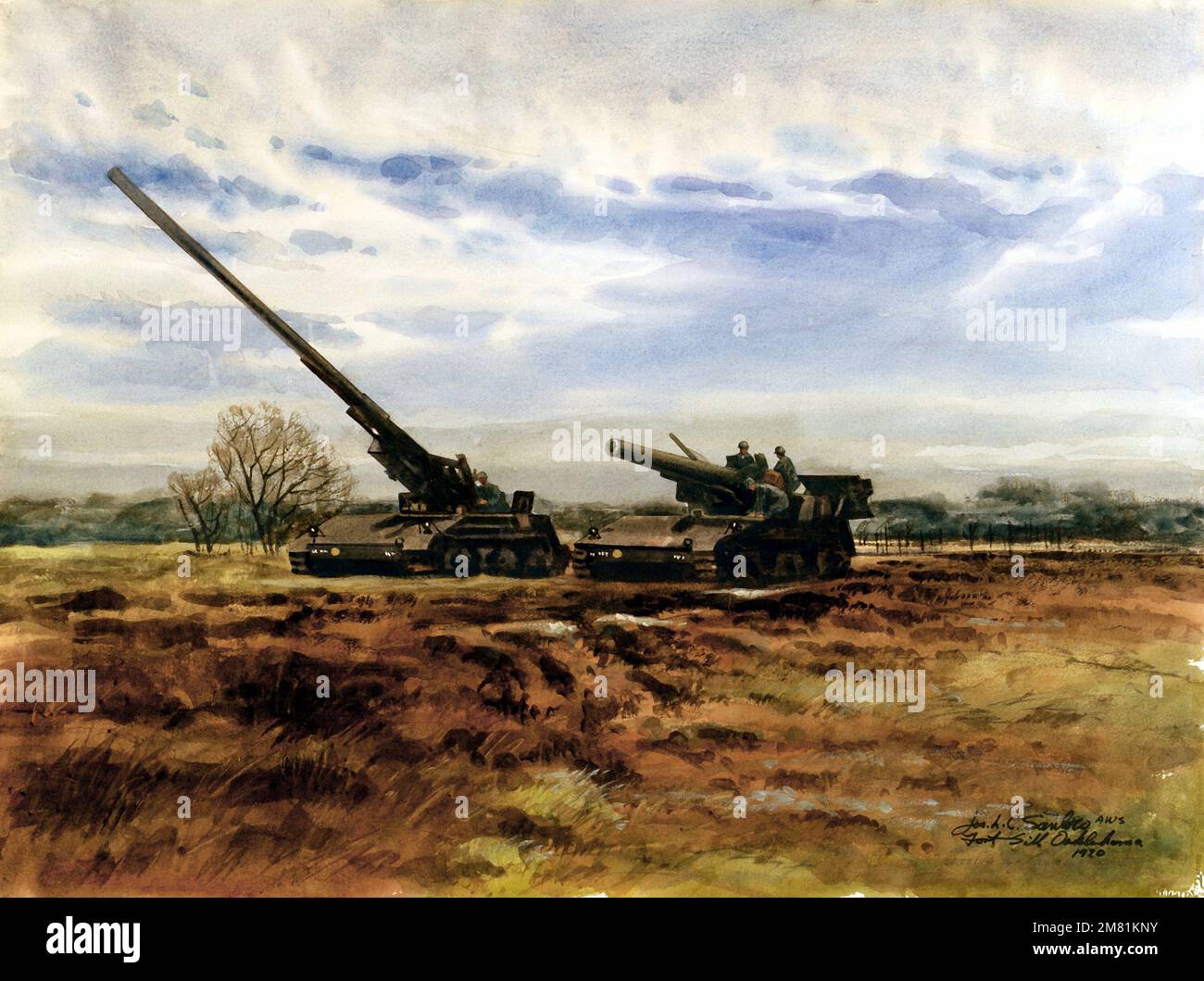 Artwork: "Setting Up the Action", Fort Sill, Oklahoma 1970, watercolor ...