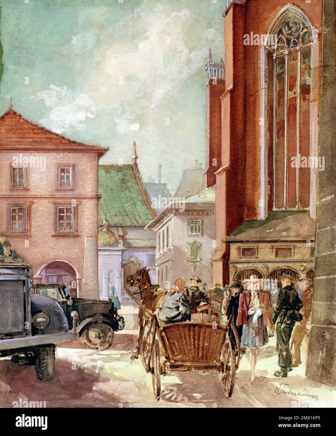 Artwork: "Street Scene - Riga", Latvia, 1944, watercolor, 14-3/4"x 12 ...