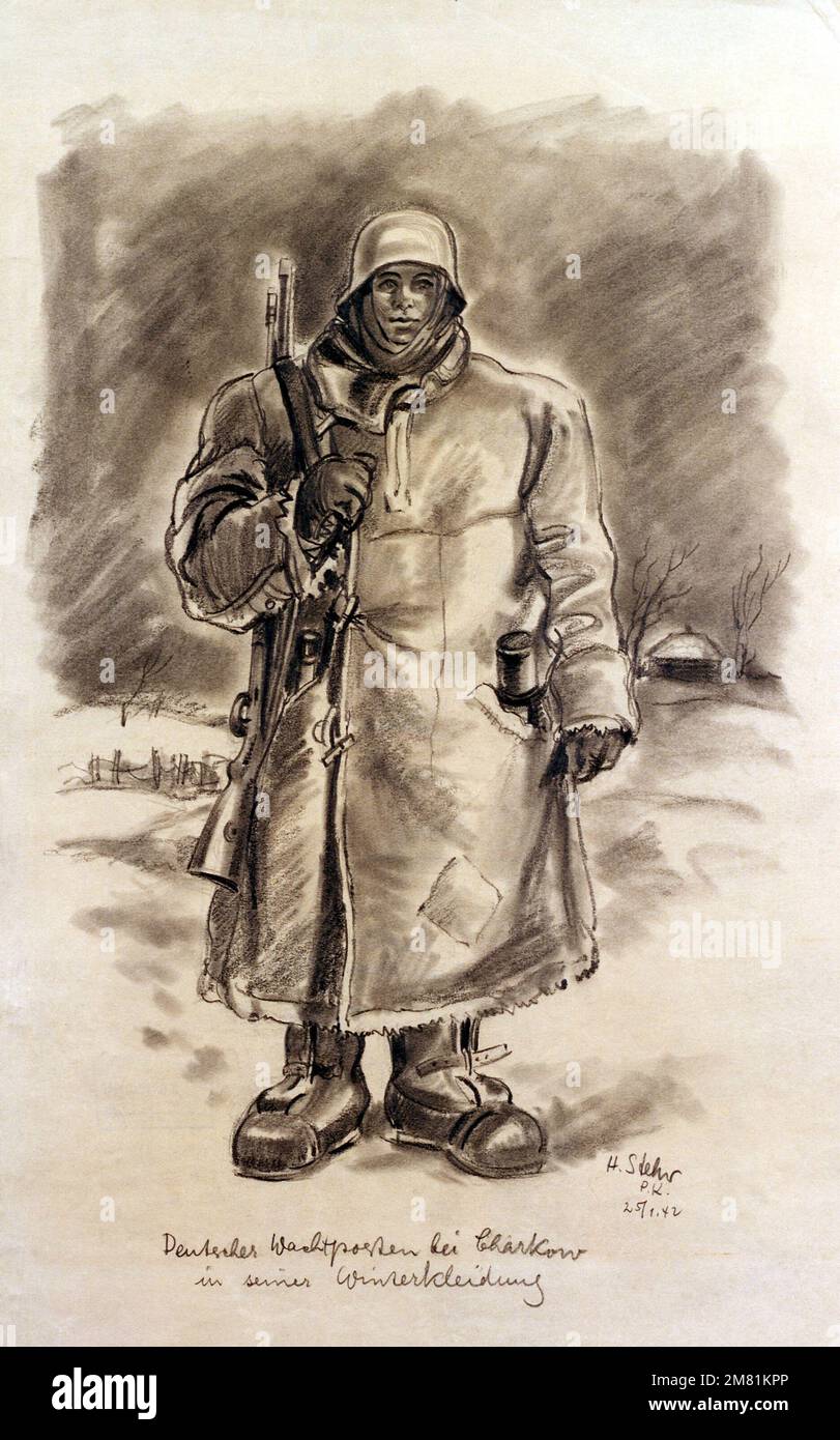 Artwork: "German Infantrymen in Winter Clothes," 1942. Artist: H. Stehr ...