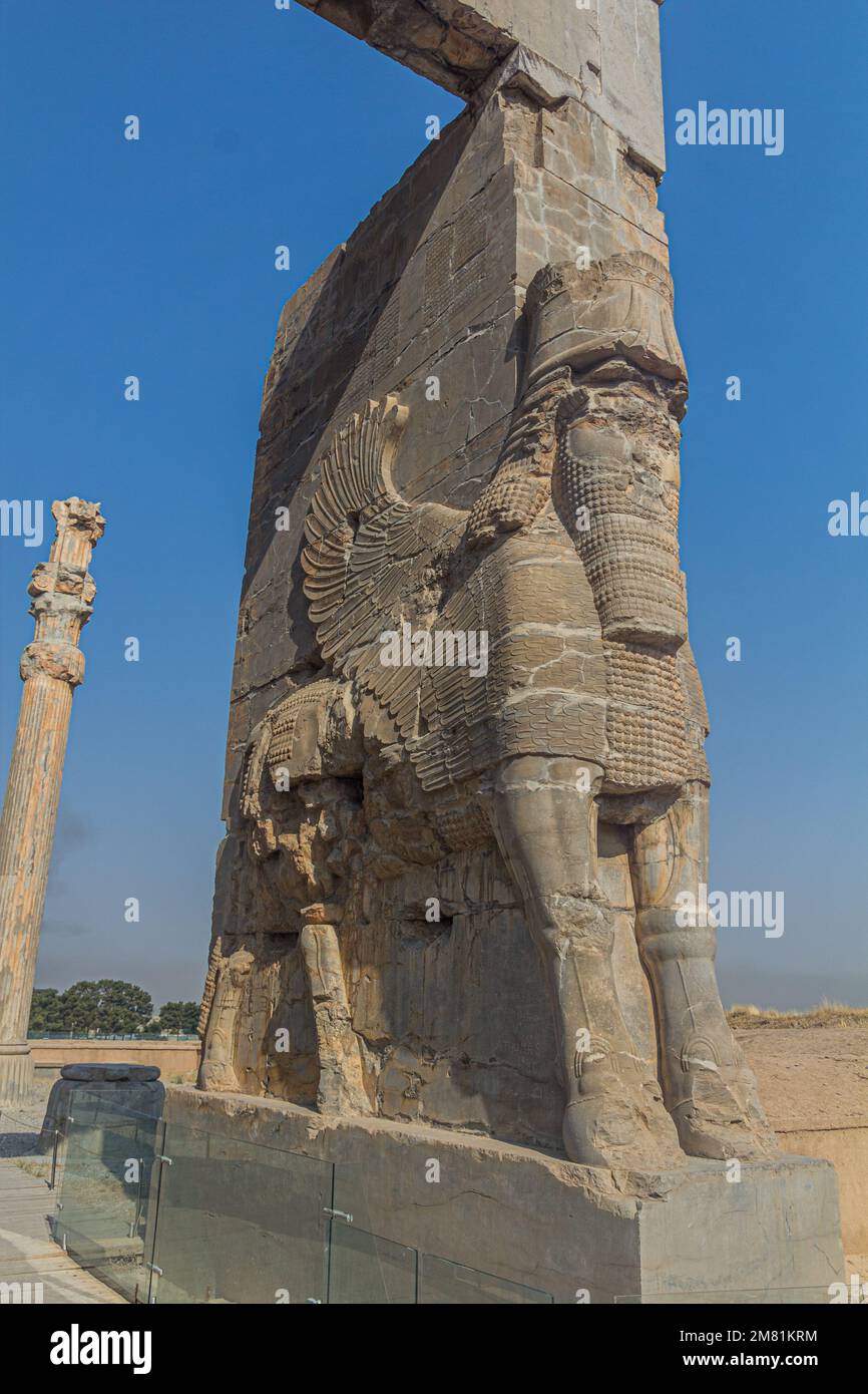 Bull's body and human's head statue at the Gate of Nations in ...