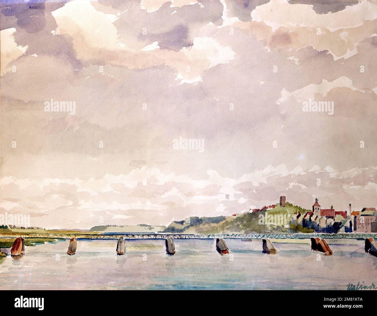 Artwork: "Bridge Over the Weichsel River," East Prussia, 1942. Artist ...