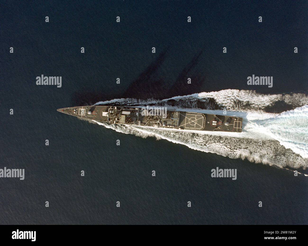 A vertical view of the destroyer USS OLDENDORF (DD-972) underway ...