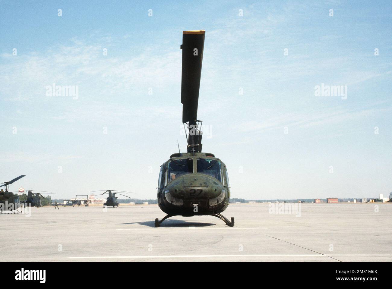 A front view of a UH-1N Iroquois helicopter from the Marine Light ...