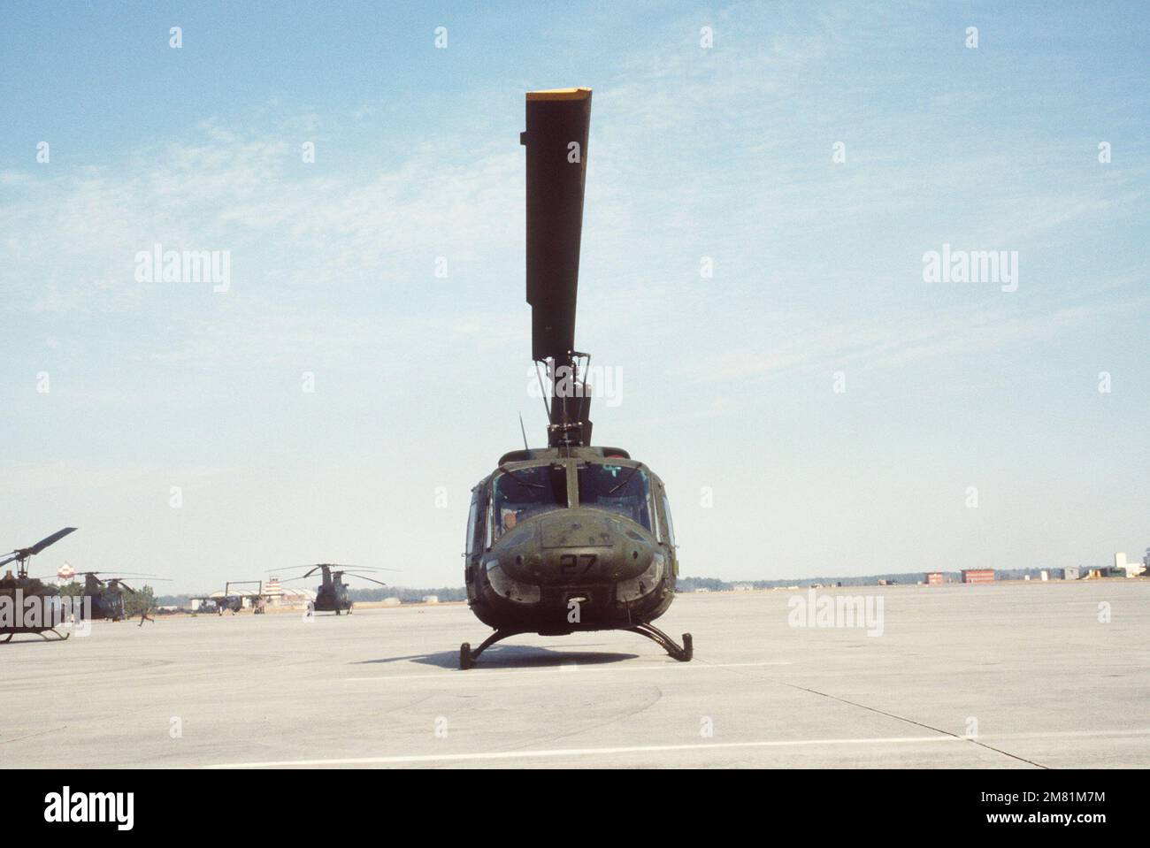 A front view of a UH-1N Iroquois helicopter from the Marine Light ...