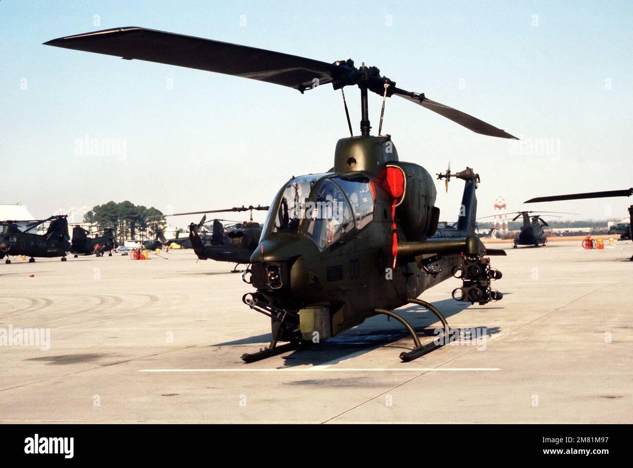 A right front view of an AH-1T Sea Cobra helicopter from the Marine ...