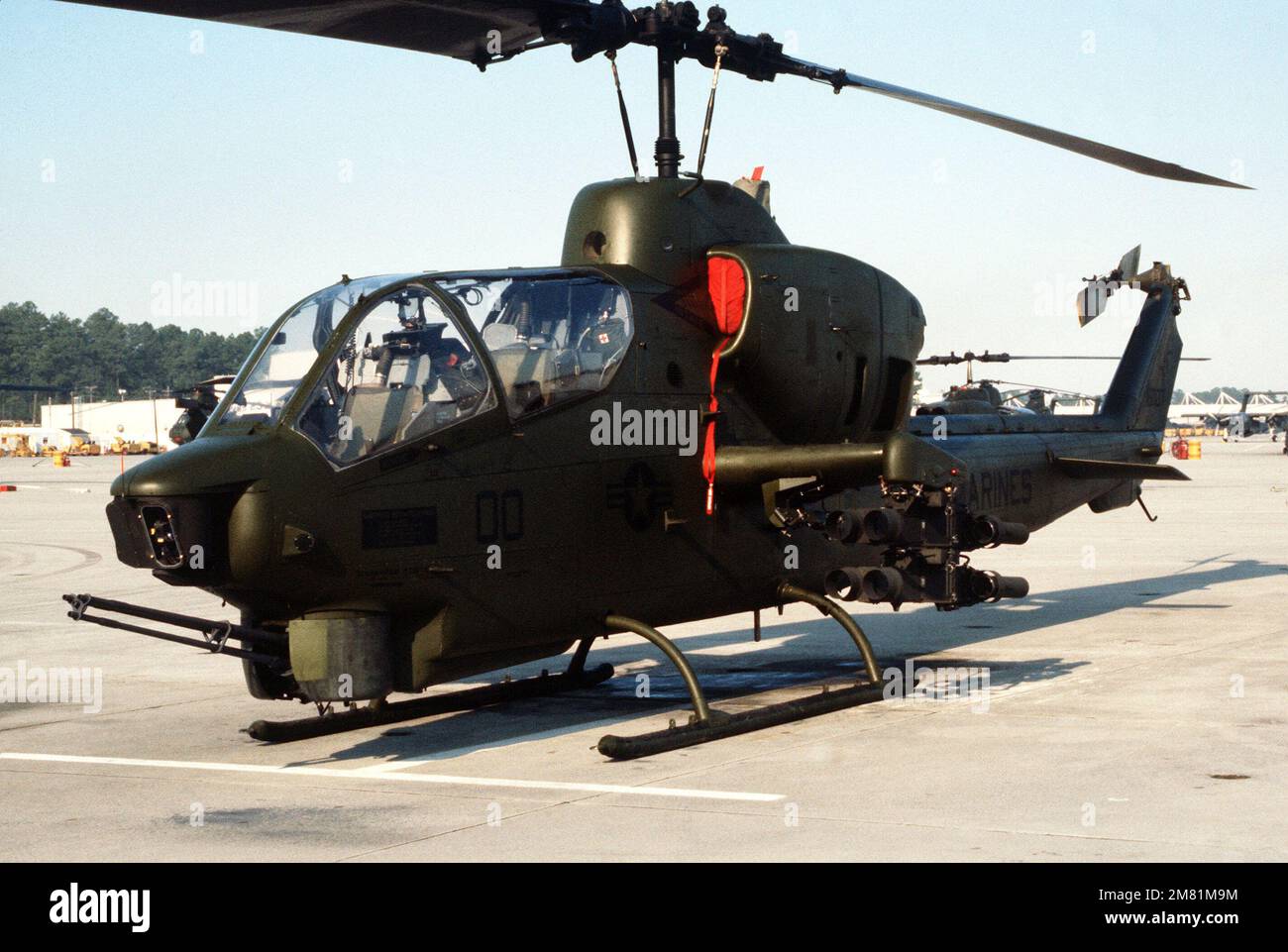 A left front view of an AH-1T Sea Cobra helicopter from the Marine ...