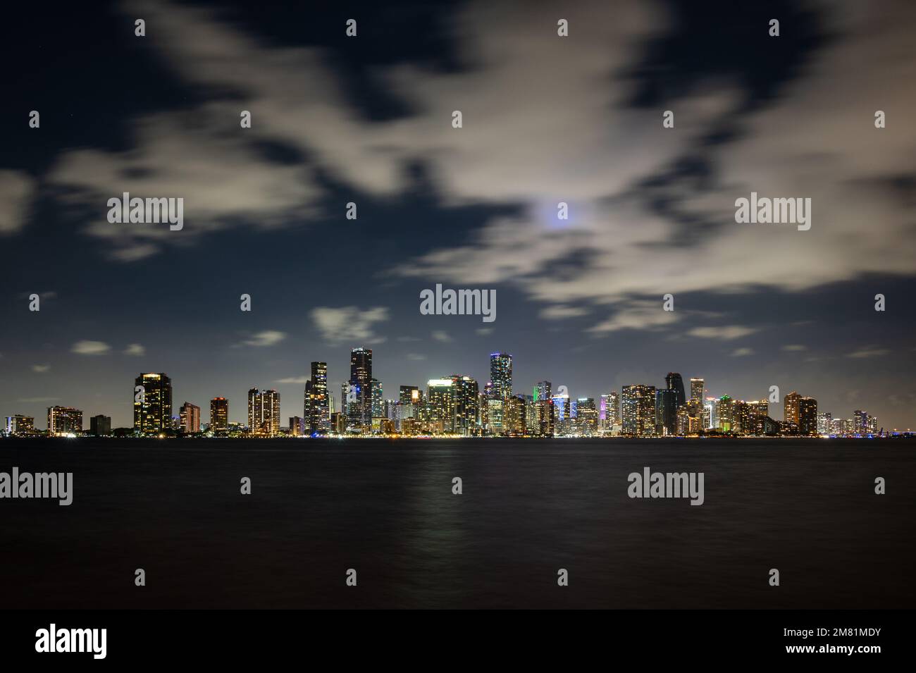 Beautiful Miami Florida skyline with lights and bay at night Stock ...
