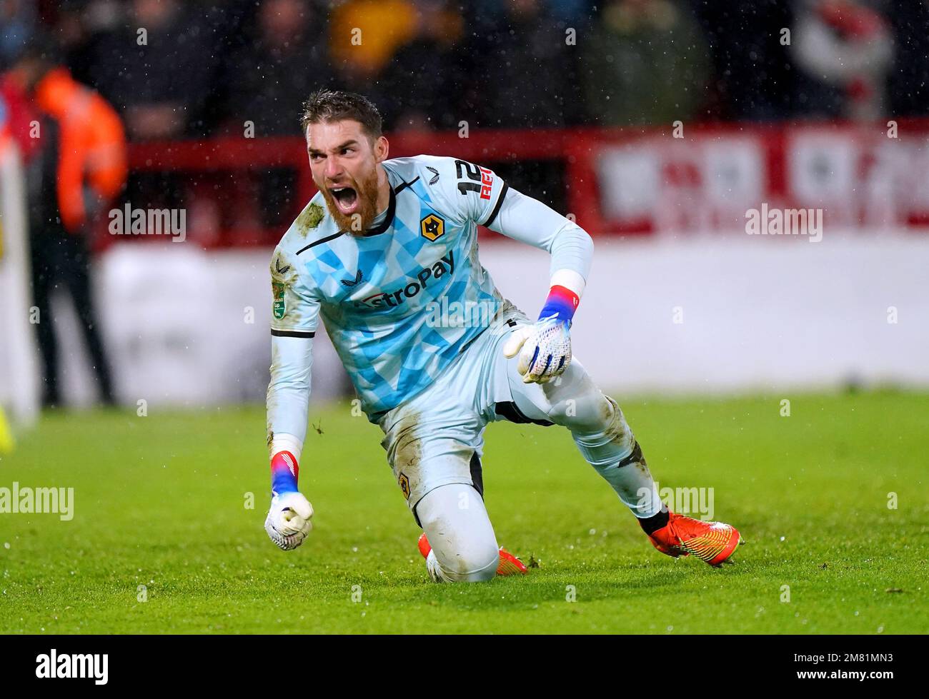 Wolverhampton Wanderers goalkeeper Jose Sa reacts after saving a ...