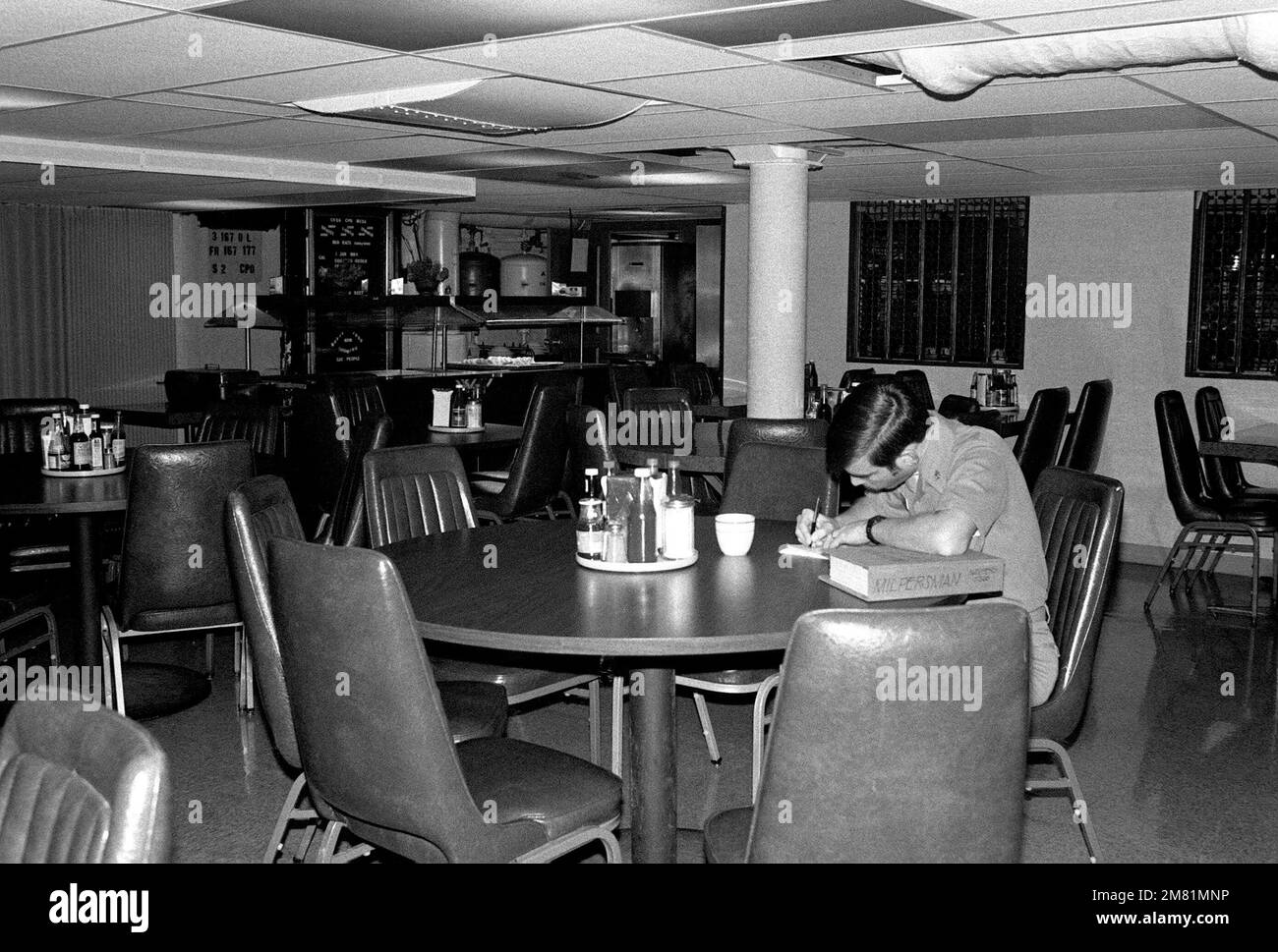 A view of the CHIEF PETTY Officer Mess dining area aboard the aircraft ...