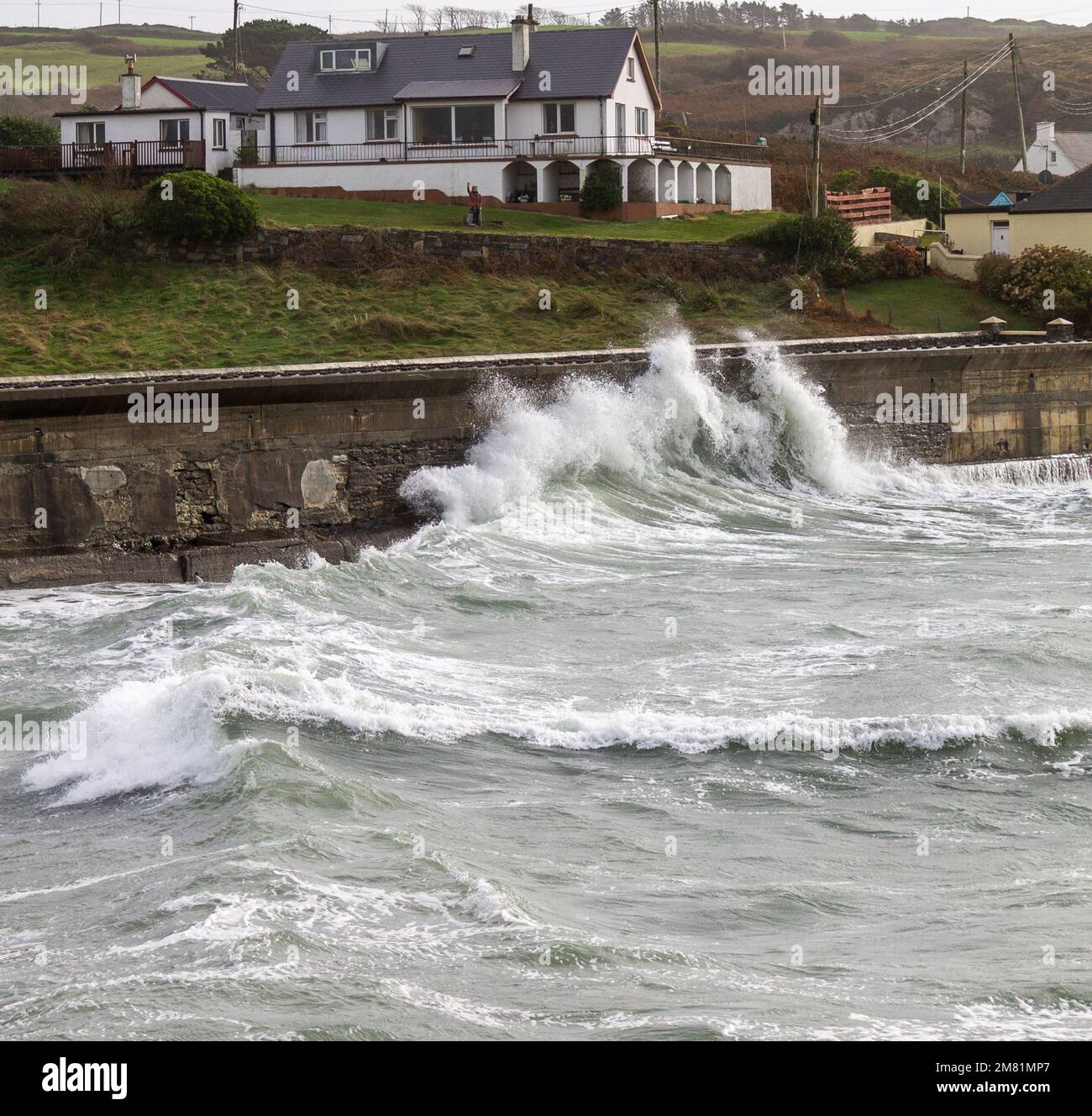 Sea Defence Walls overtopped by Atlantic Winter Storm Waves Stock Photo ...