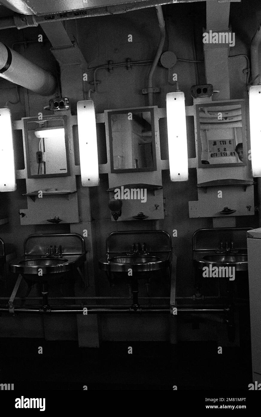 A view of the CHIEF PETTY Officer head area aboard the aircraft carrier ...