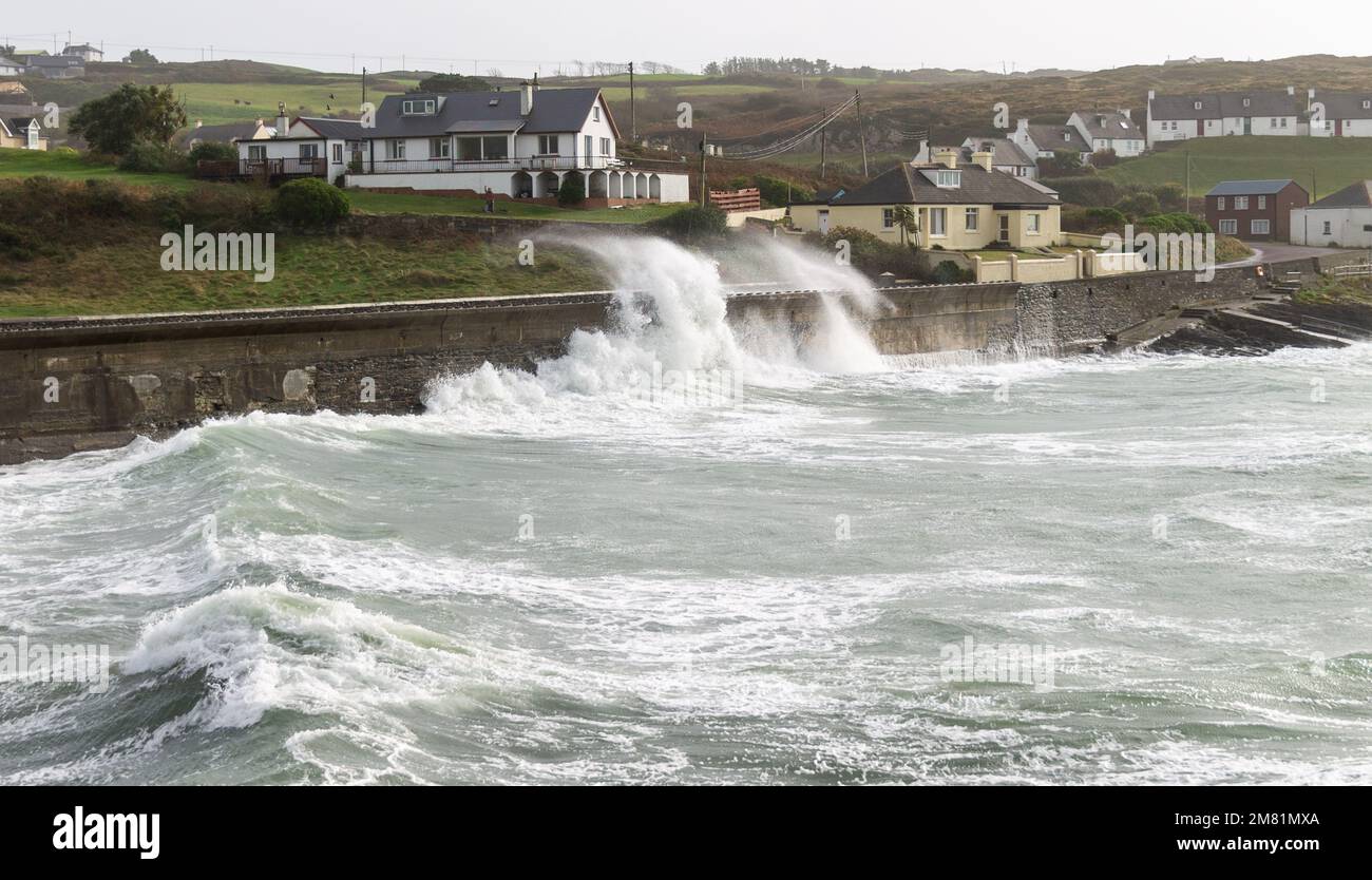 Sea Defence Walls overtopped by Atlantic Winter Storm Waves Stock Photo ...