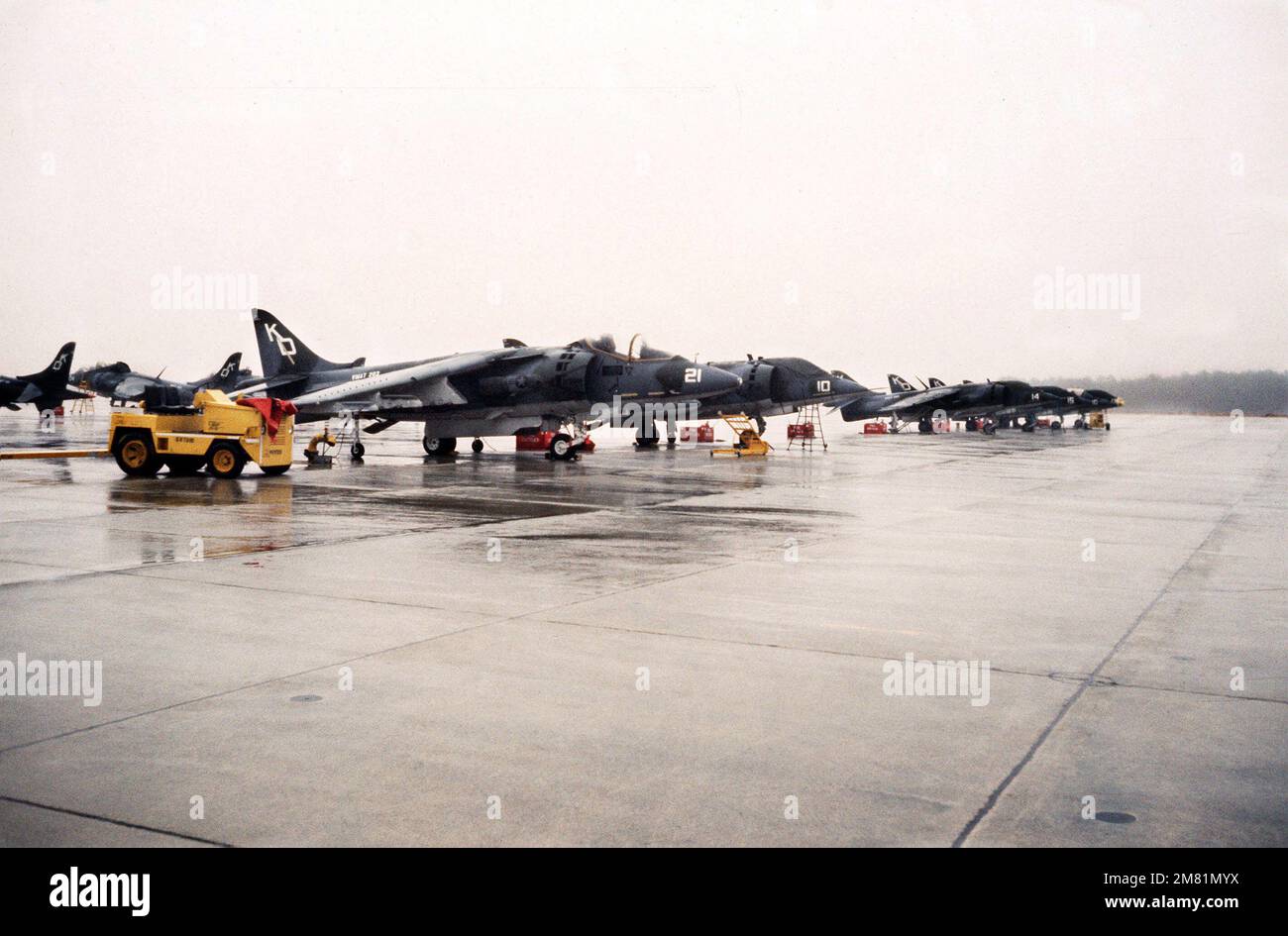 A right side view of an AV-8B and AV-8B Harrier aircraft from the ...