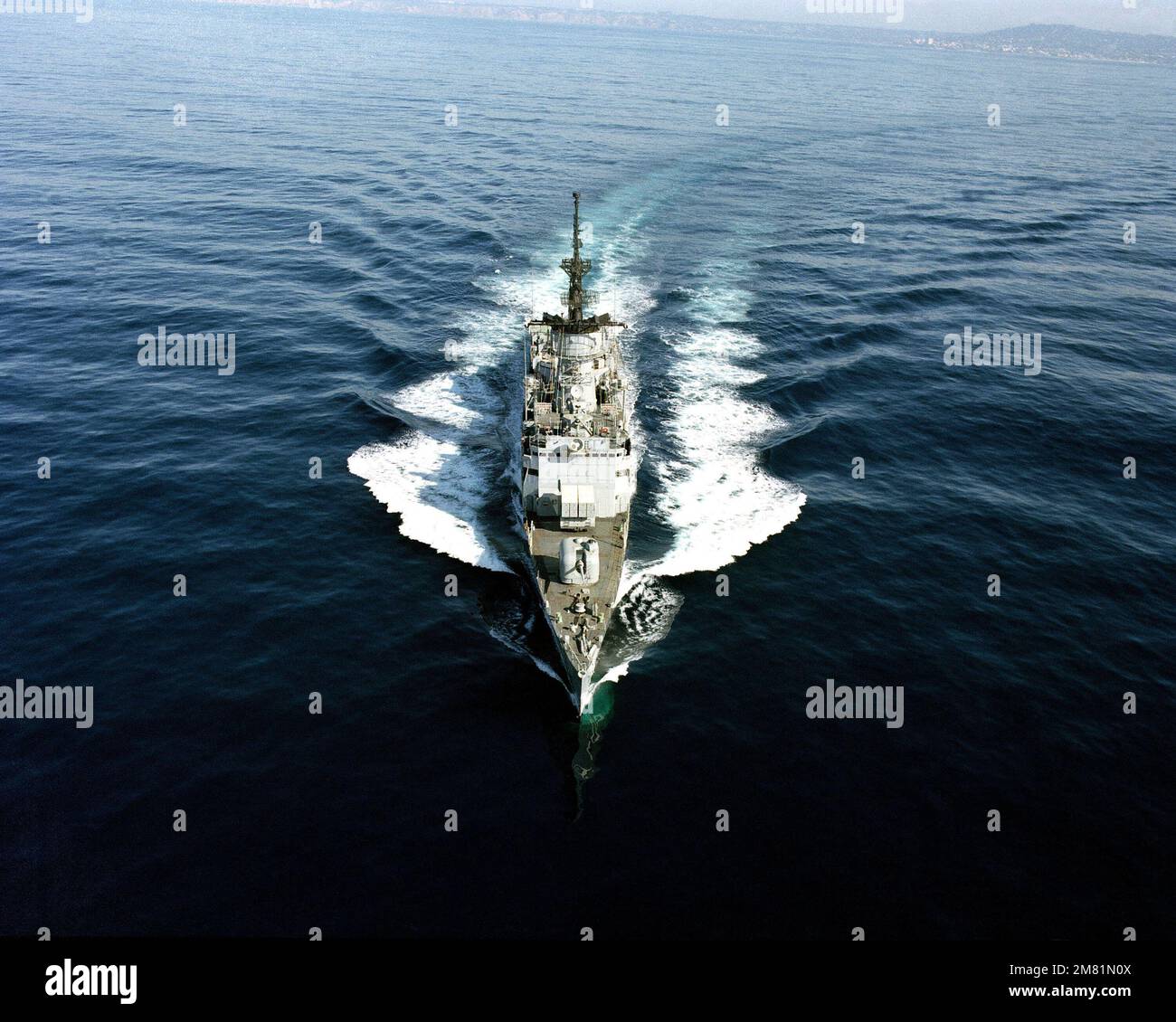An aerial bow view of the frigate USS HEPBURN (FF 1055) underway ...