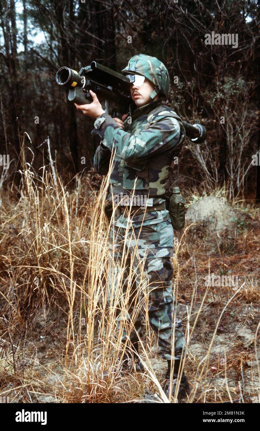 Sergeant J. A. Mitchell demonstrates a Stinger portable anti-aircraft ...