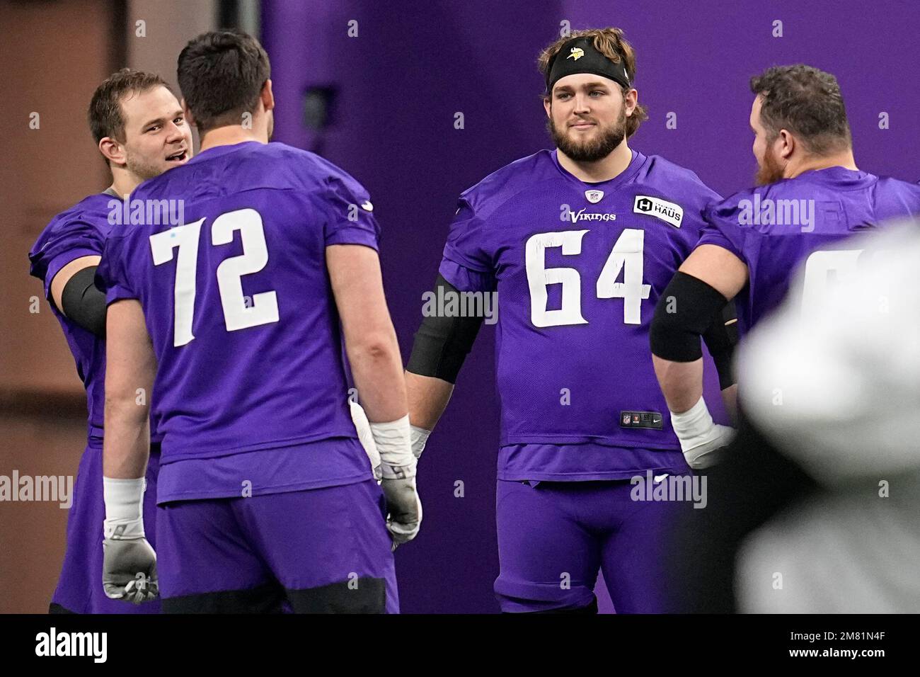Minnesota Vikings offensive tackle Blake Brandel (64) talks with ...