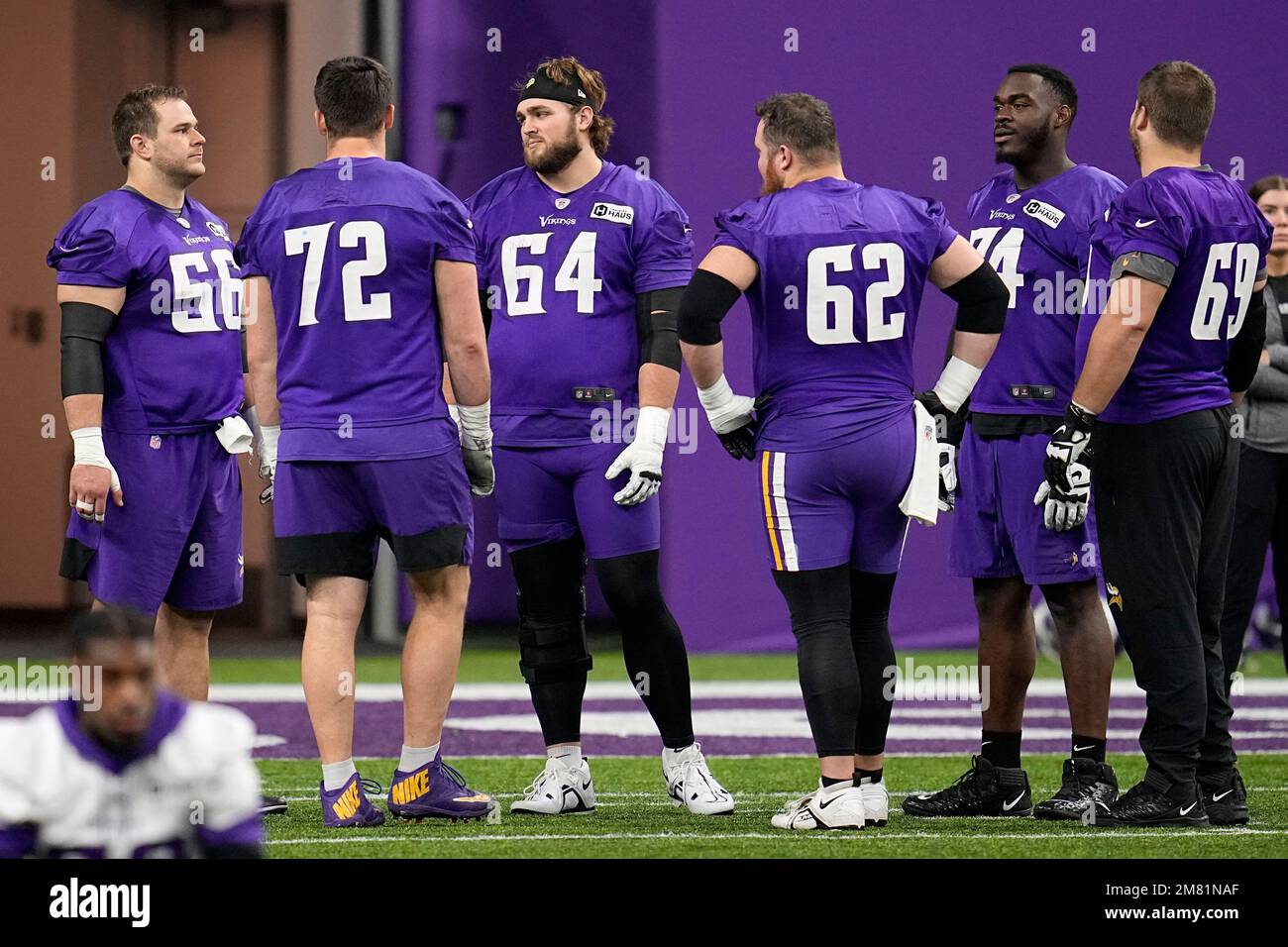 Minnesota Vikings offensive tackle Blake Brandel (64) talks with ...