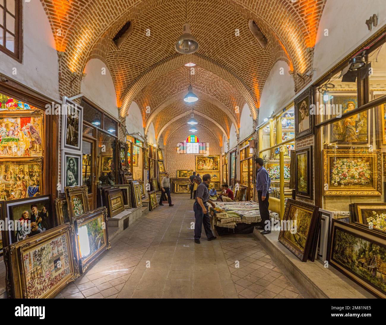 TABRIZ, IRAN - JULY 15, 2019: Painting section of the Bazaar in Tabriz ...