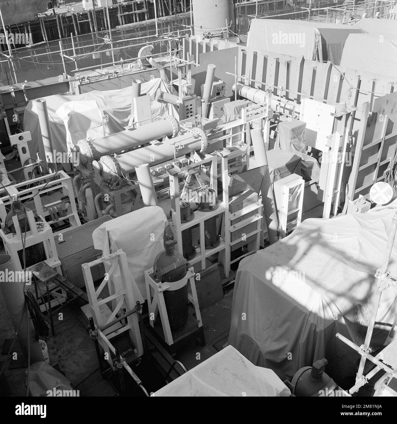 An interior view of auxiliary machine room No. 2 on the guided missile ...