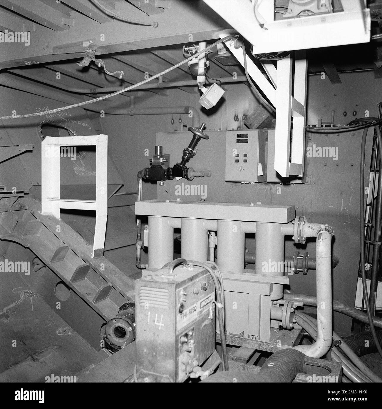 An interior view of auxiliary machine room No. 1 on the guided missile ...
