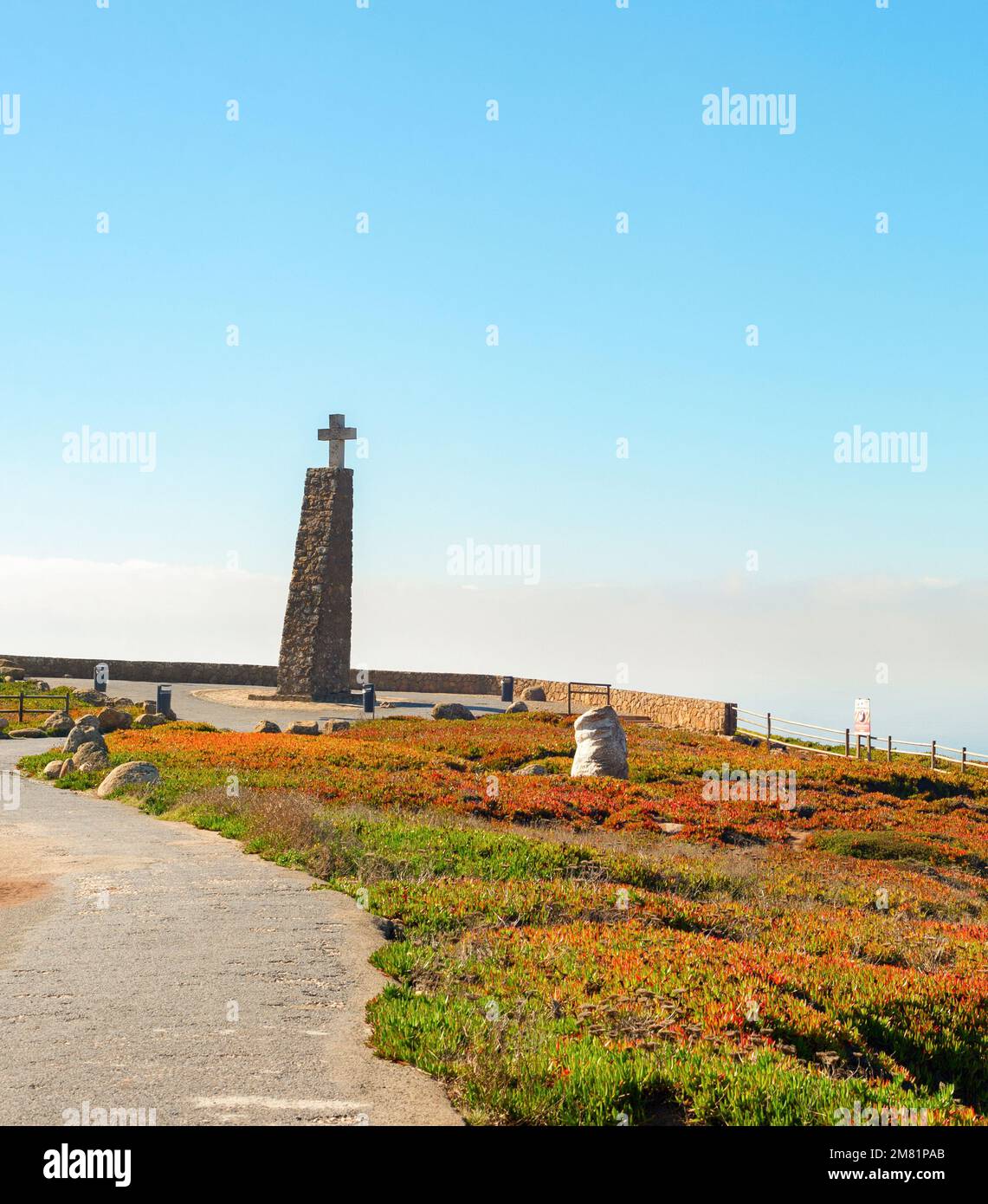 Cabo da Roca Cross monument at the cliff, westernmost point, Sintra ...