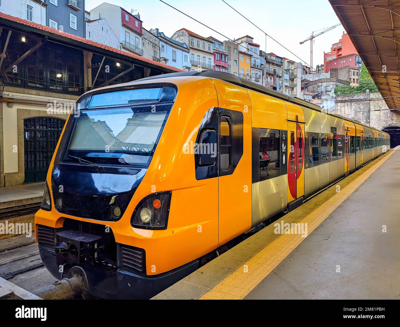 Modern speed electric train at railway station, Porto, Portugal Stock ...