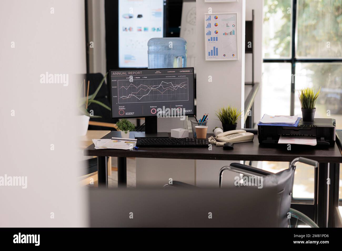 Display of computer screen with financial data, information prospection ...