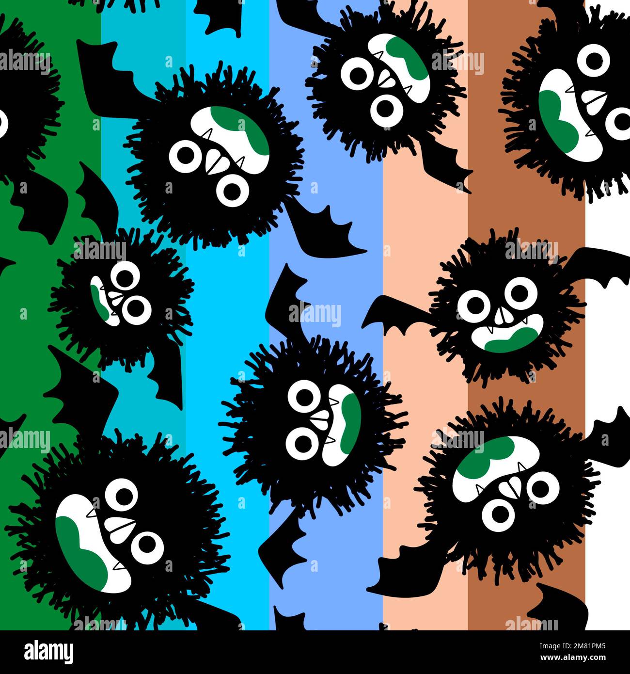 Halloween cartoon animals seamless fluffy bats pattern for wrapping ...