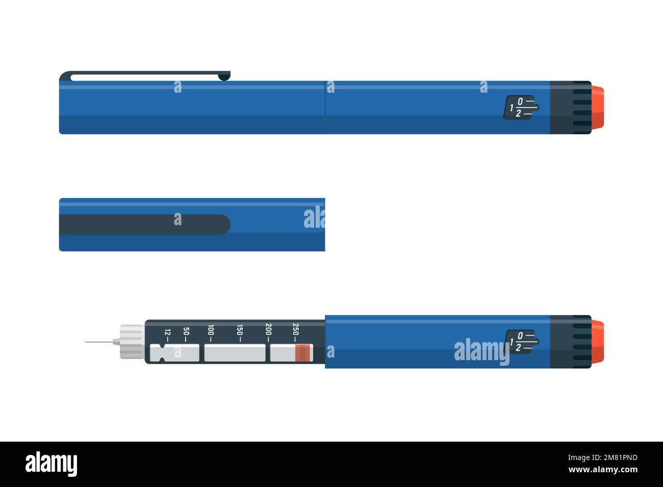 Insulin injection pen set open and closed. Hormone ampoule inside ...