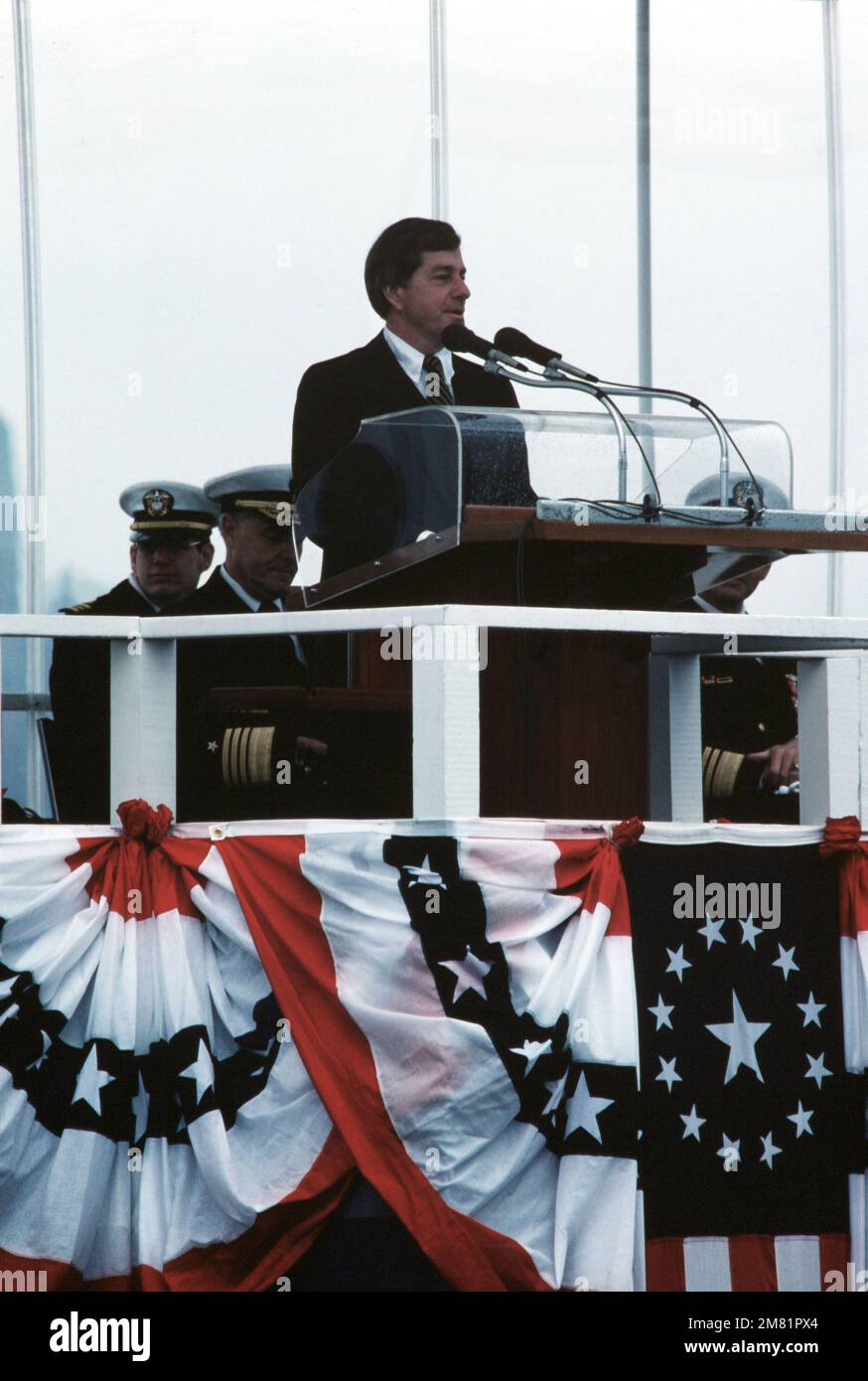 Senator MAC Mattingly (R-GA) speaks during the commissioning ceremony ...